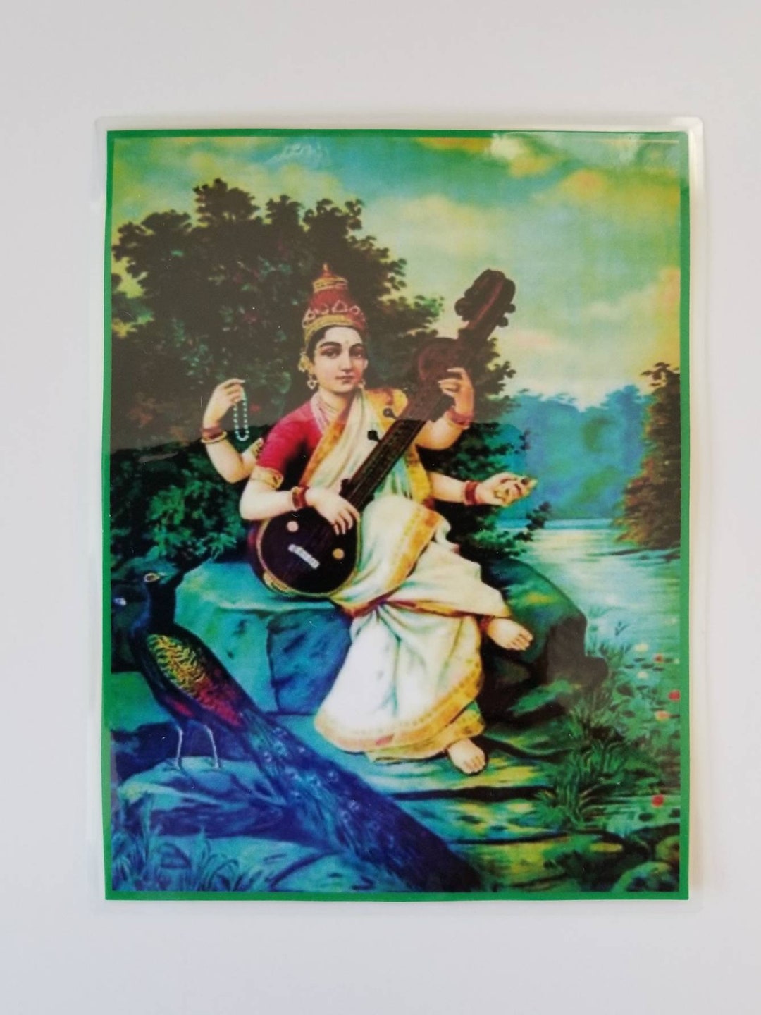 Saraswati Card, Goddess of Wisdom, Hindu Goddess, Mantra Card, Altar ...
