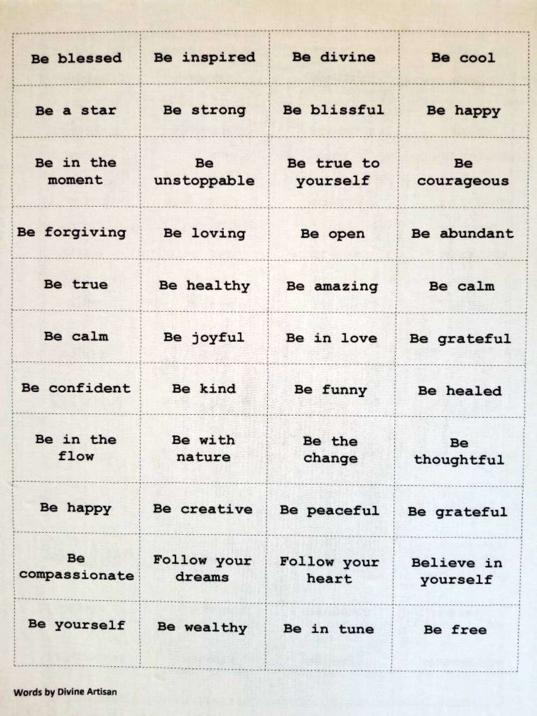 Words on Fabric, Hand Printed Inspirational Words With Be, Labels ...