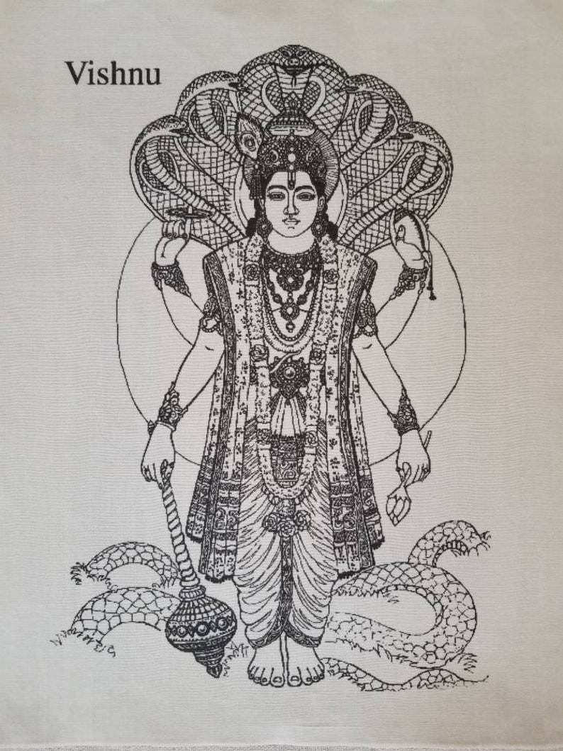 Vishnu Fabric Hand Printed Vishnu on Fabric Vishnu Prayer - Etsy