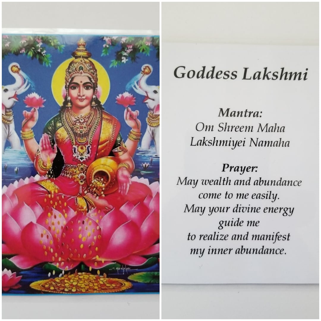 Lakshmi Card, Goddess of Wealth, Hindu Goddess, Mantra Card, Yoga, Good ...