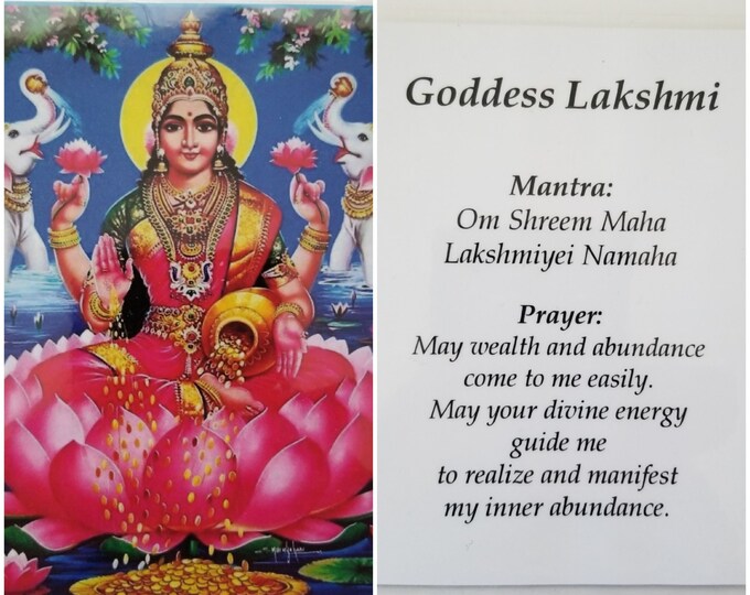 Lakshmi Card, Goddess of Wealth, Hindu Goddess, Mantra Card, Yoga, Good ...