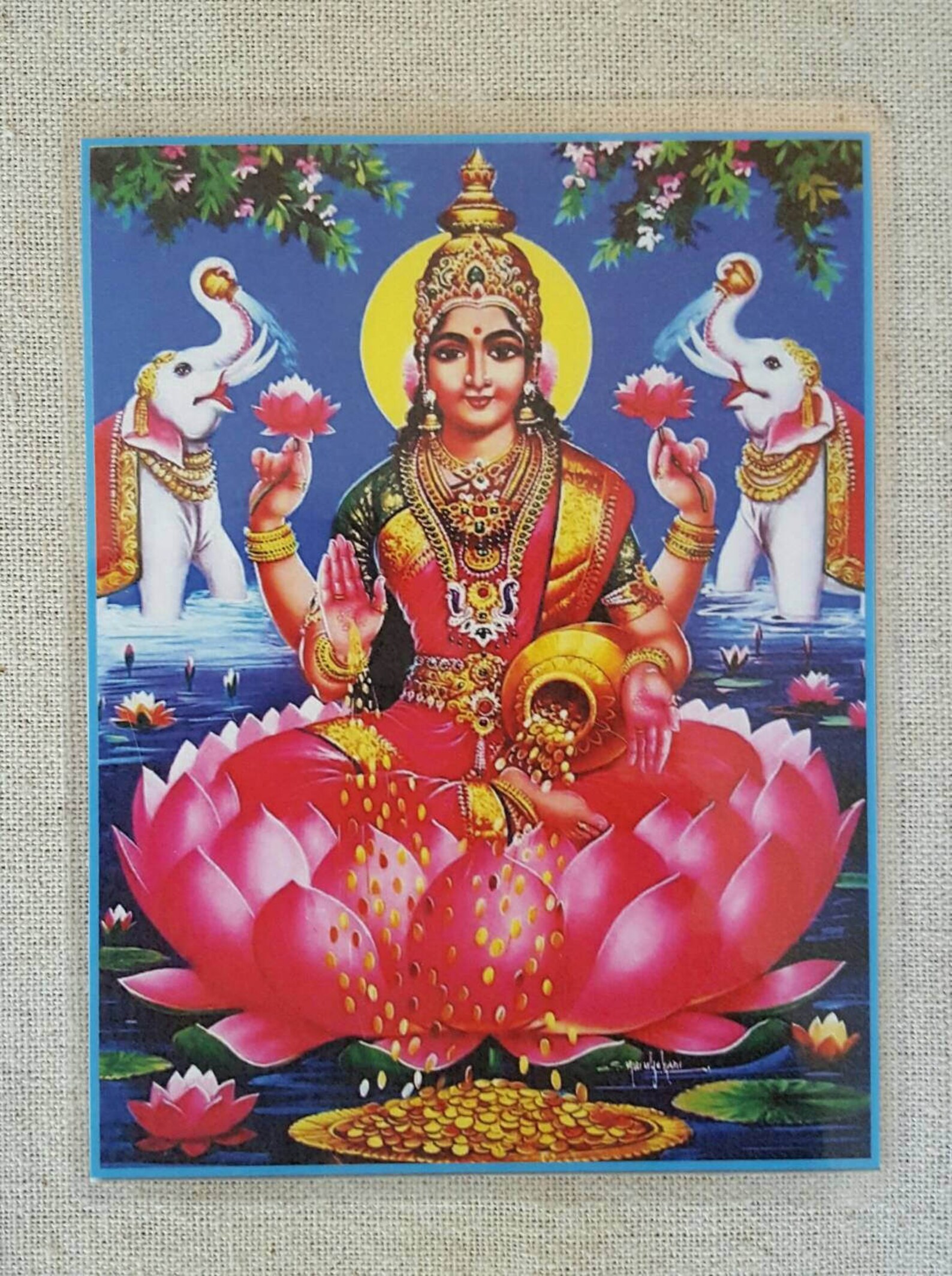 Lakshmi Card, Goddess of Wealth, Hindu Goddess, Mantra Card, Yoga, Good ...