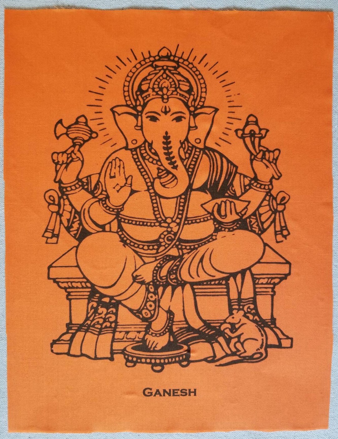 Ganesh Fabric, Hand Printed Ganesh on Fabric, Ganesh Prayer Flag ...