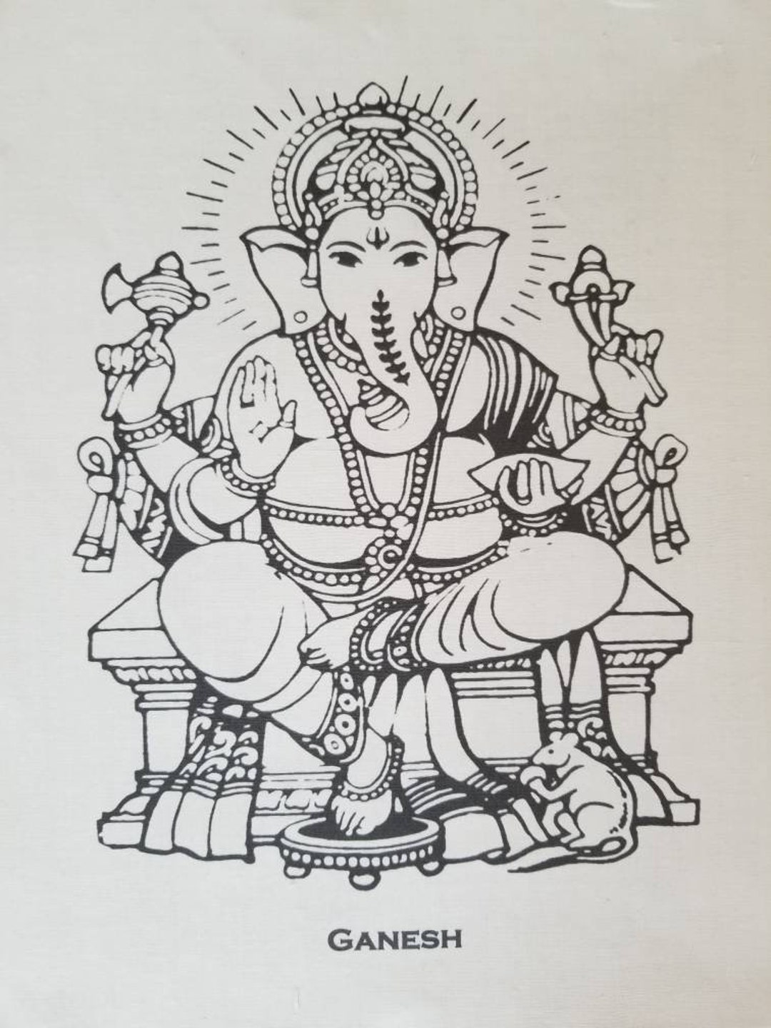 Ganesh Fabric, Hand Printed Ganesh on Fabric, Ganesh Prayer Flag ...