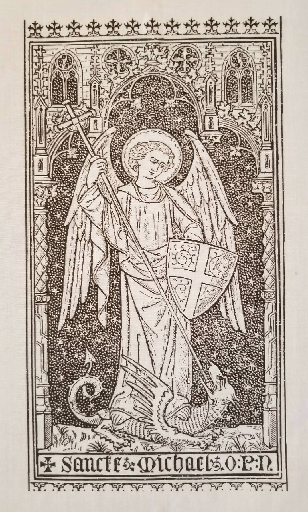 Archangel Michael Fabric, Hand Printed St. Michael on Fabric, Angel ...