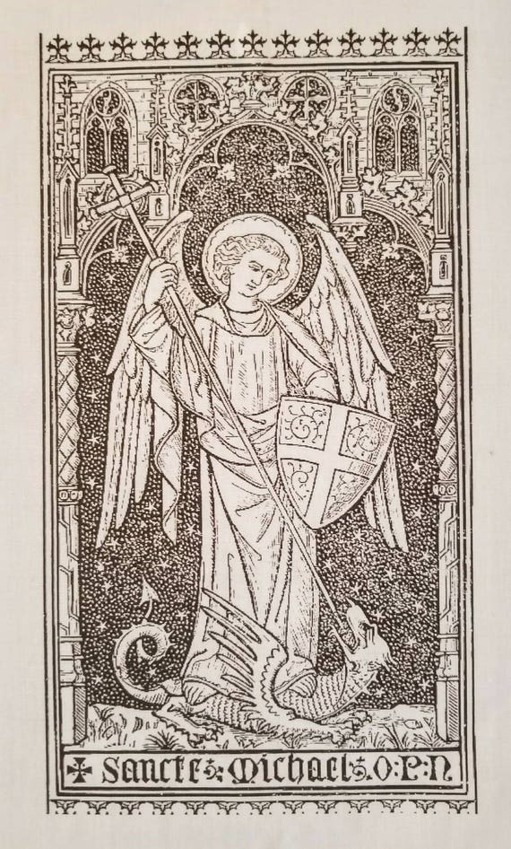 Archangel Michael Fabric Hand Printed St. Michael on Fabric | Etsy