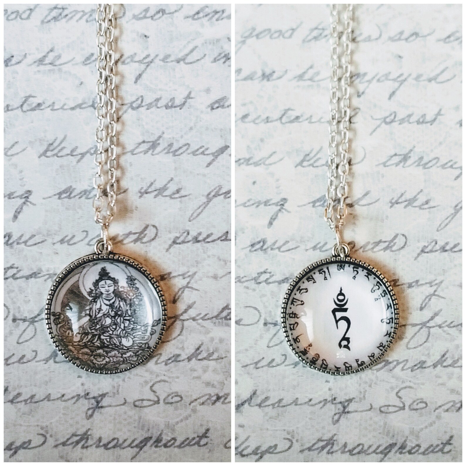 White Tara Pendant, Buddha Pendant, White Tara Necklace, Mantra Pendant ...