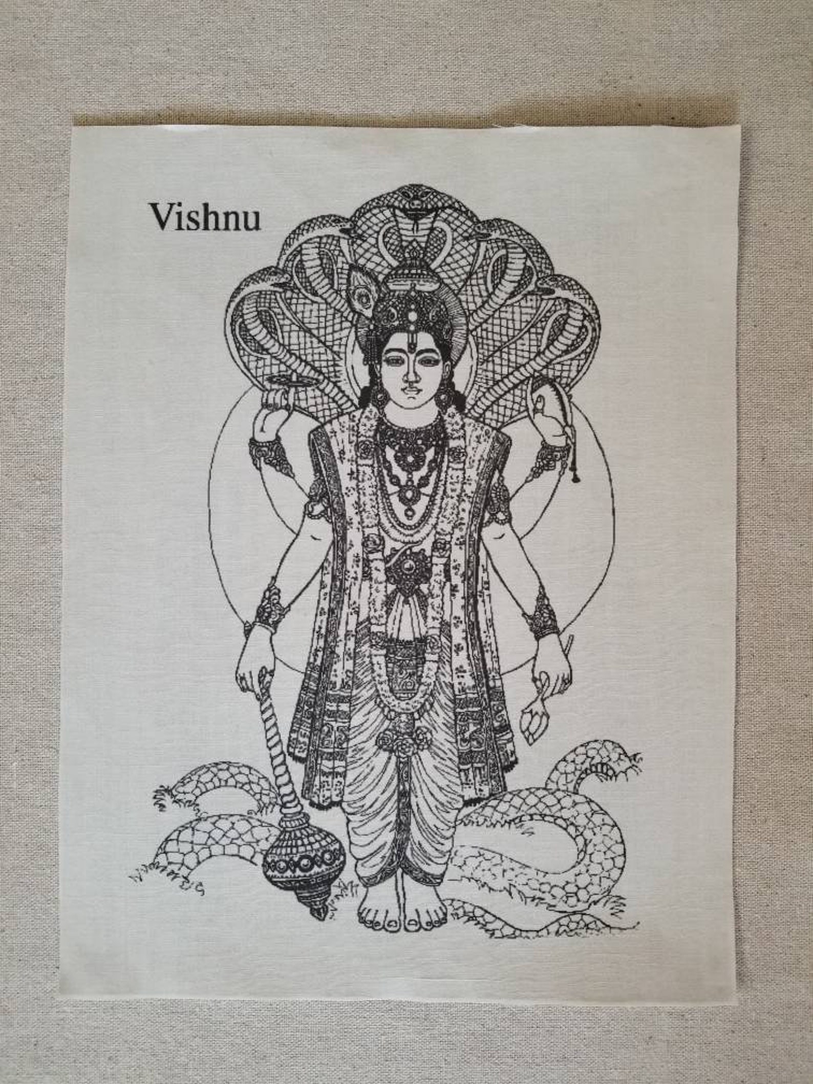 Vishnu Fabric Hand Printed Vishnu on Fabric Vishnu Prayer - Etsy