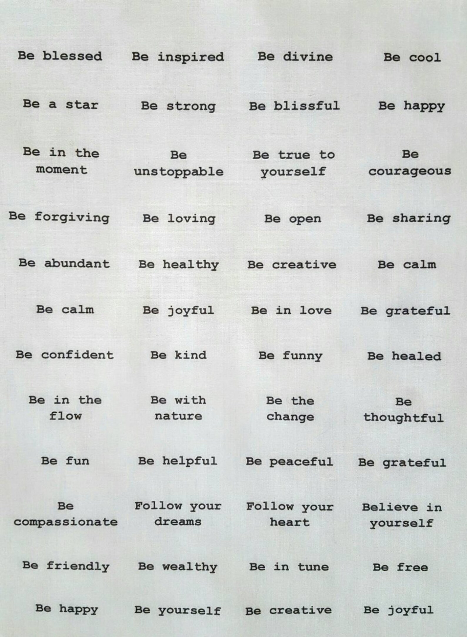 Words On Fabric Hand Printed Inspirational Words With Be Etsy words-on-fabric-hand-printed-inspirational-words-with-be-etsy
