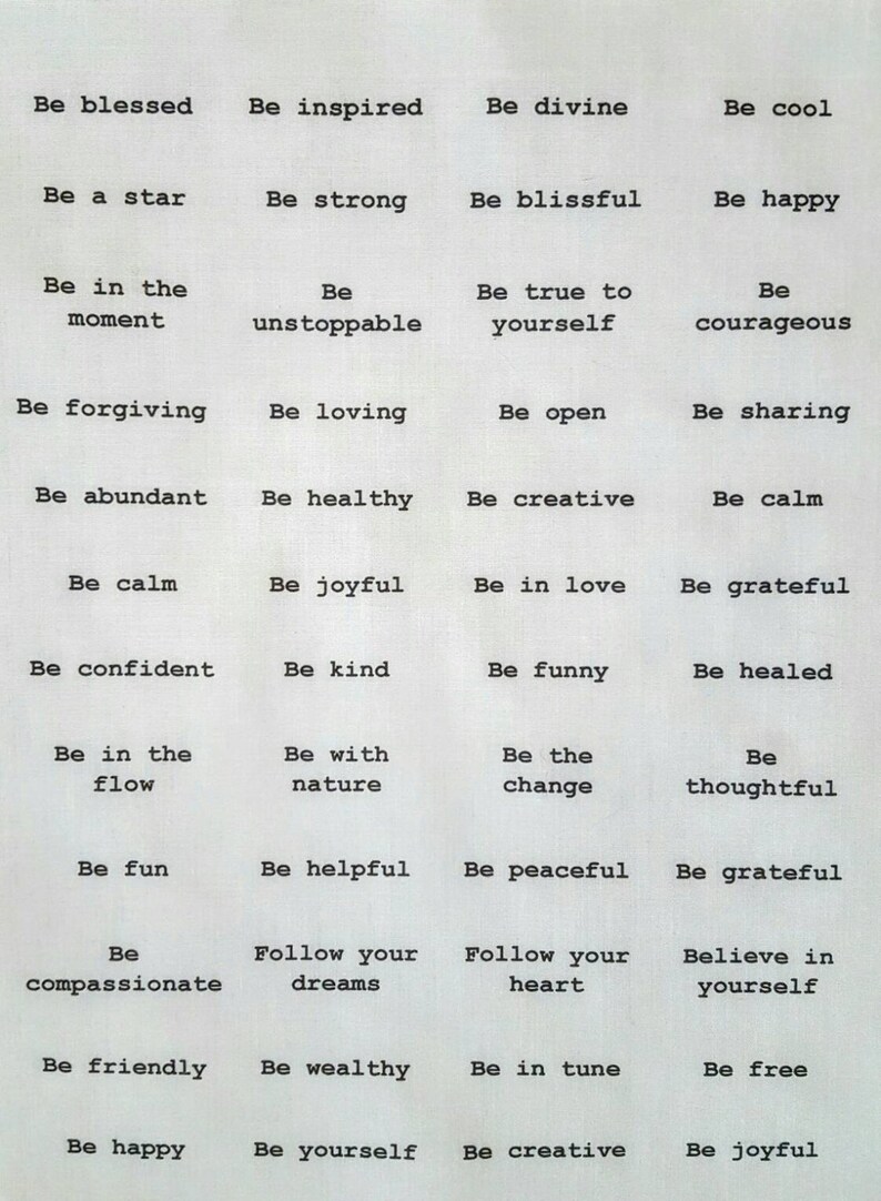 Words on Fabric Hand Printed Inspirational Words With Be | Etsy