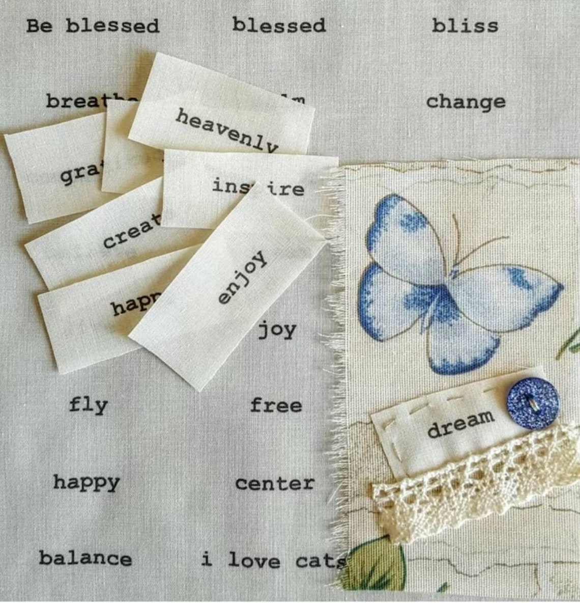 Words on Fabric, Hand Made Labels, Printed Inspirational Words, Fabric ...