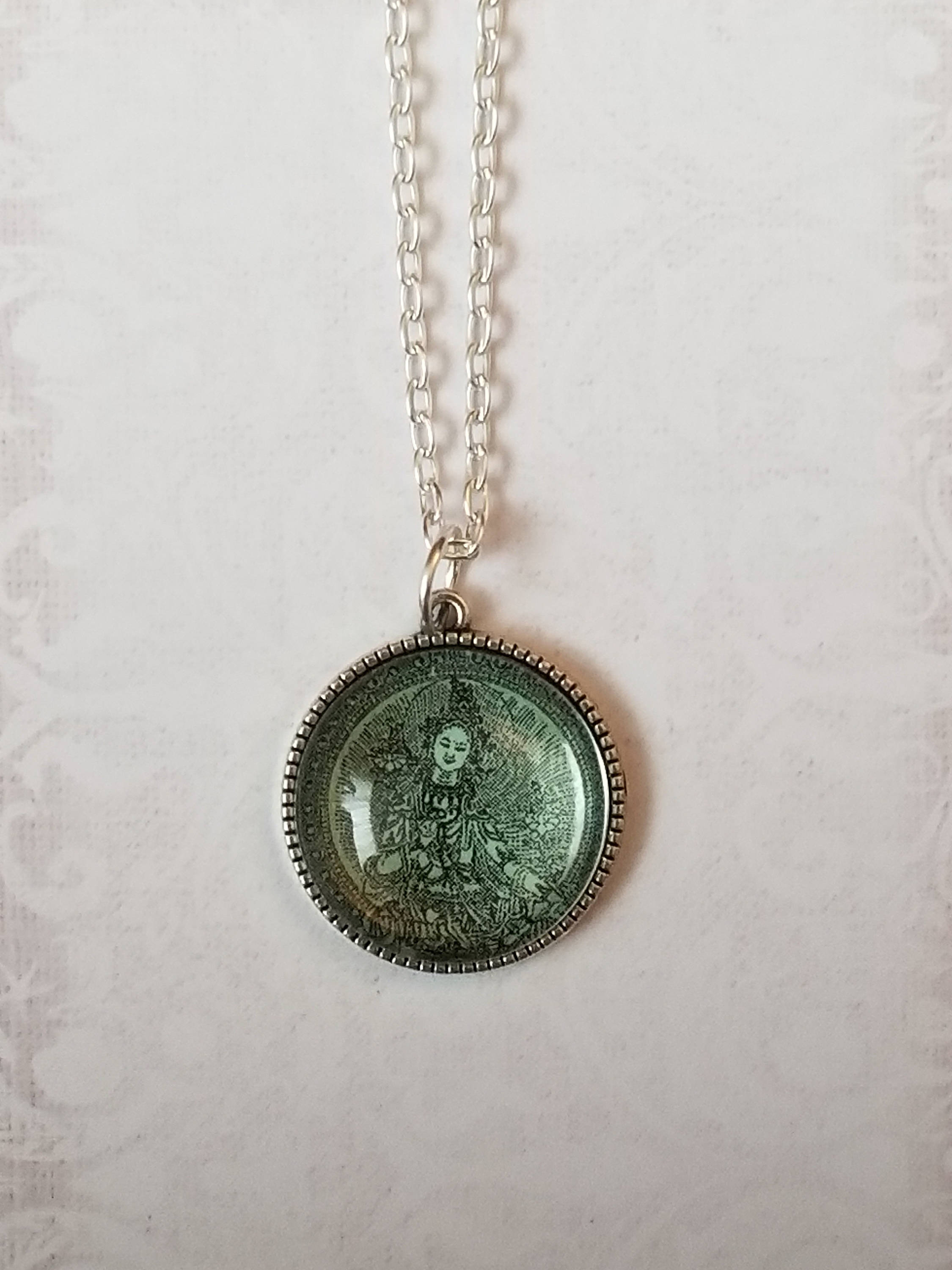 Green Tara Pendant, Buddha Pendant, Green Tara Necklace. Mantra Pendant ...