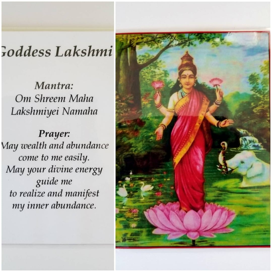 Lakshmi Card, Goddess of Wealth, Hindu Goddess, Mantra Card, Yoga, Good ...