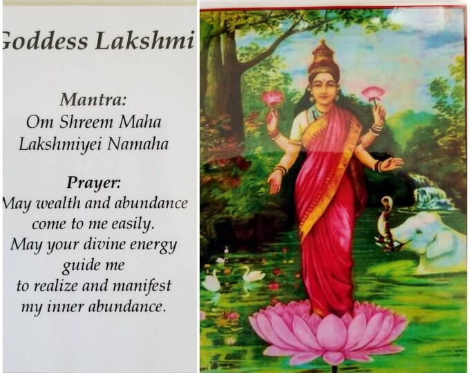 Lakshmi Card, Goddess of Wealth, Hindu Goddess, Mantra Card, Yoga, Good ...