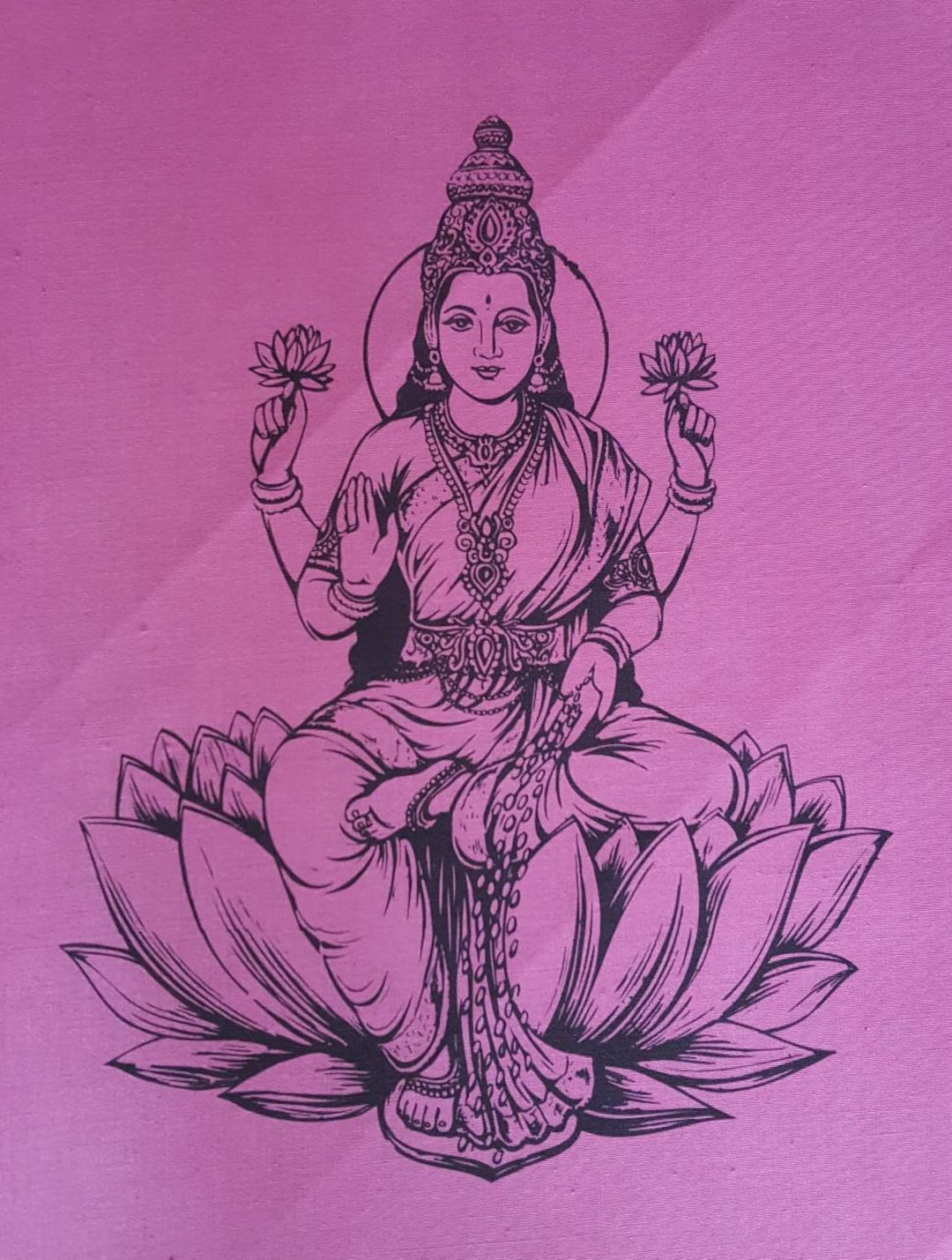 Lakshmi Fabric, Hand Printed Lakshmi on Fabric, Goddess Lakshmi Prayer ...