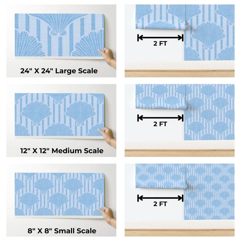 Preppy Coastal Wallpaper, Seashell and Stripes, Ocean Beach House ...