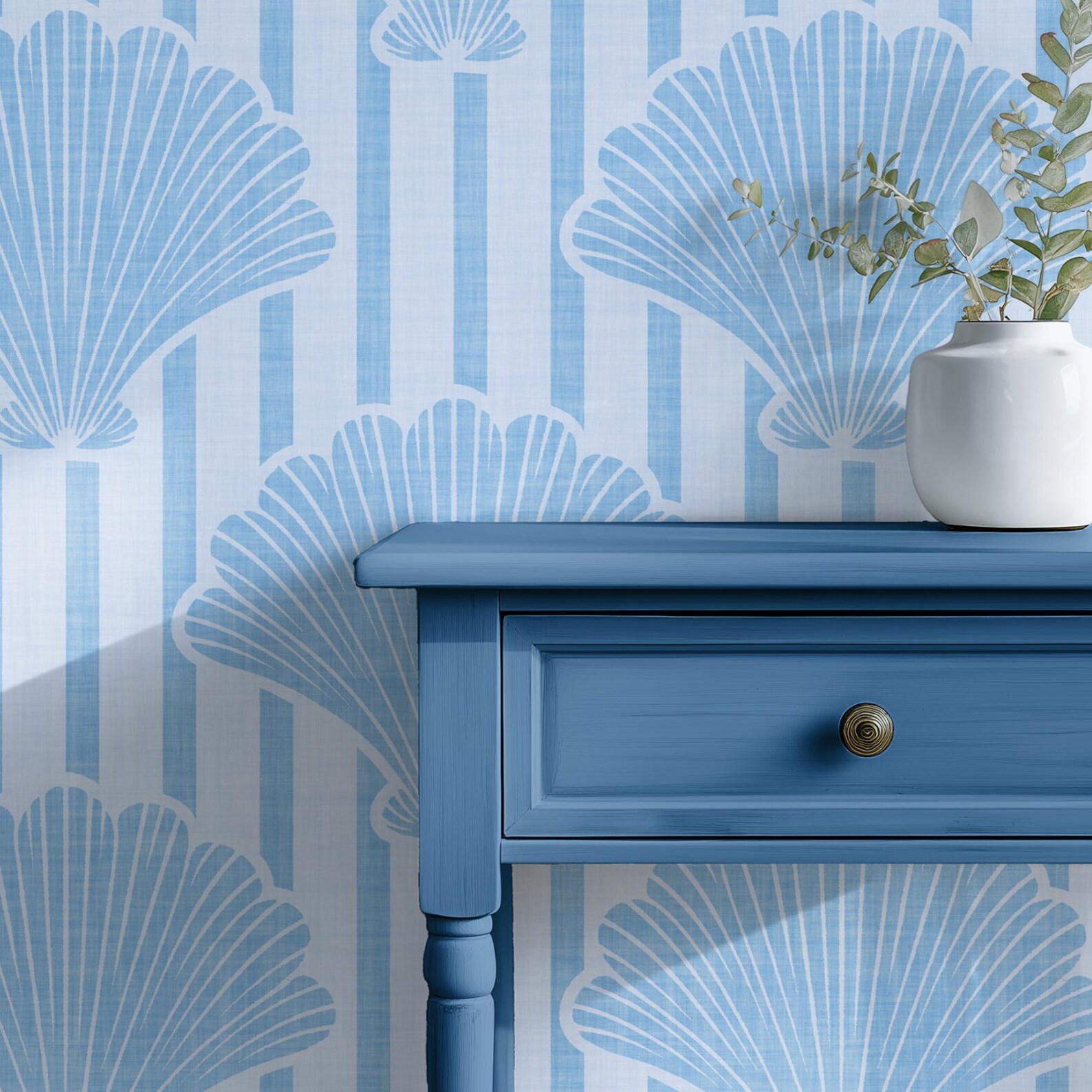 Preppy Coastal Wallpaper, Seashell and Stripes, Ocean Beach House ...