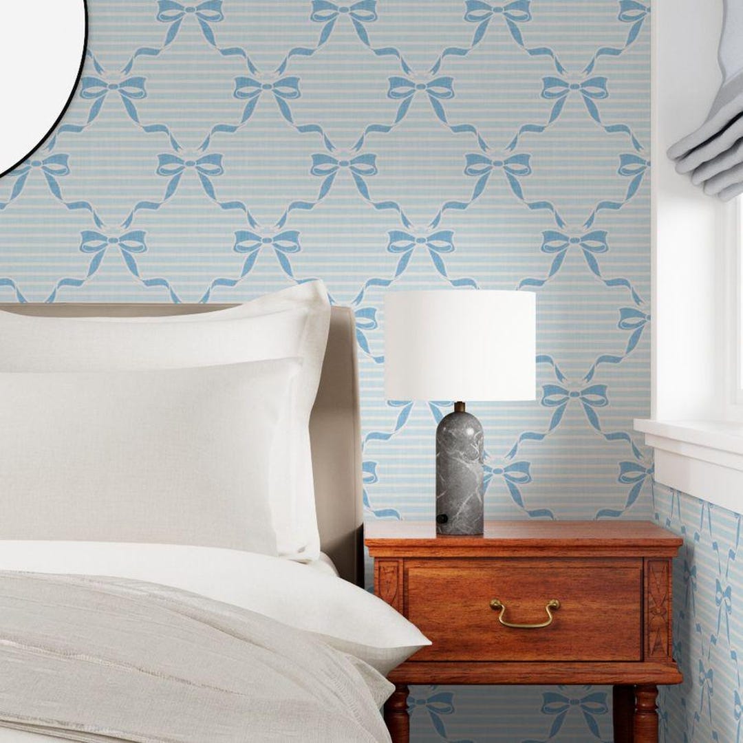 Grand Millennial Coquette Bows Wallpaper, Cottagecore Bows and Stripes ...