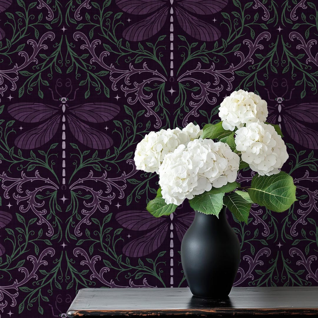 Vintage Gothic Dragonfly Wallpaper, Dragonfly Wall Decoration, Moody ...