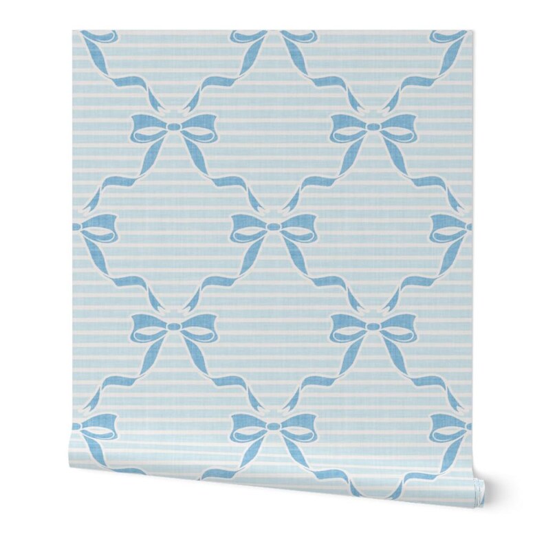 Grand Millennial Coquette Bows Wallpaper, Cottagecore Bows and Stripes ...