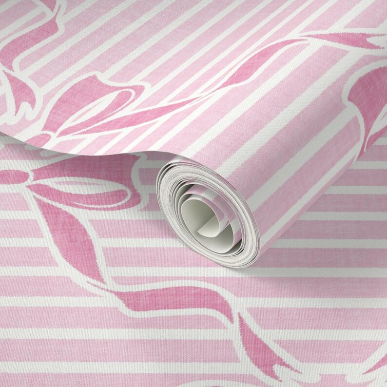Grand Millennial Coquette Bows Wallpaper, Cottagecore Bows and Stripes ...
