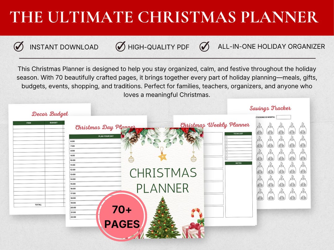 Christmas Planner Printable, Festive Red Holiday Season Organizer ...