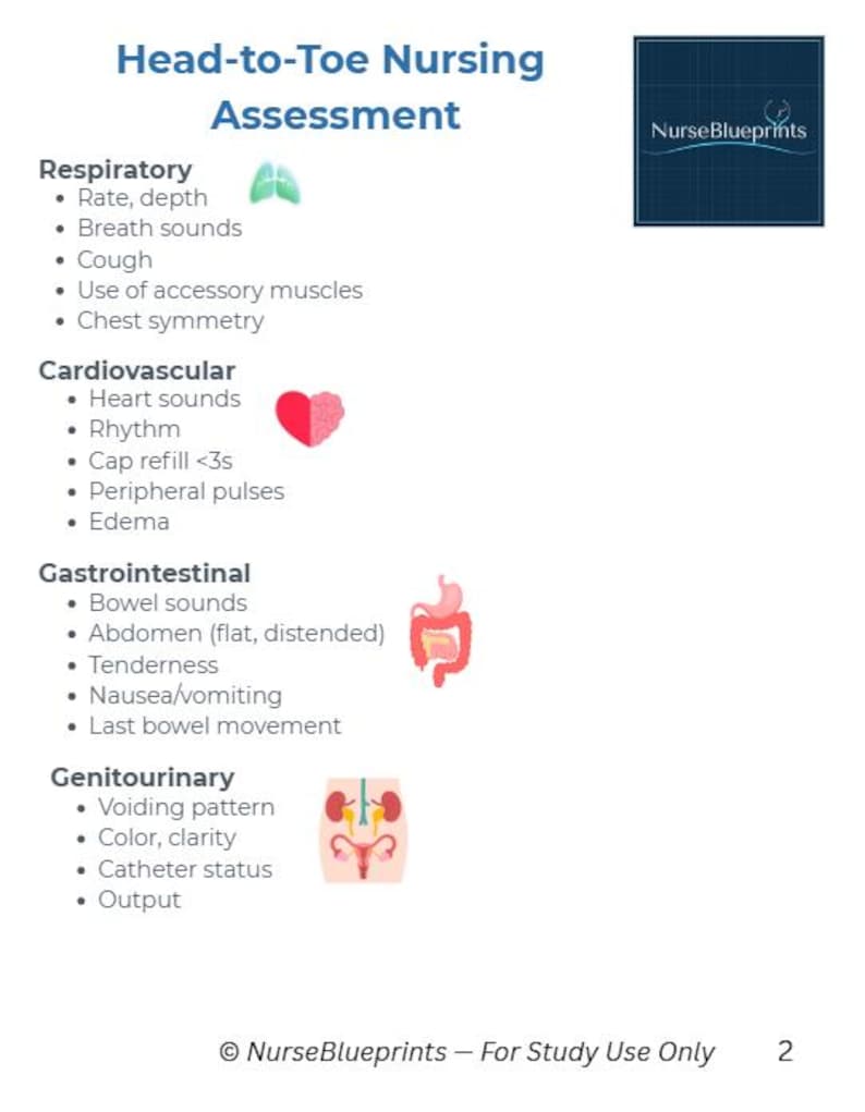 Nursing Head-to-toe Assessment Cheat Sheet | Clinical Skills Guide | Nursing Student Study ...
