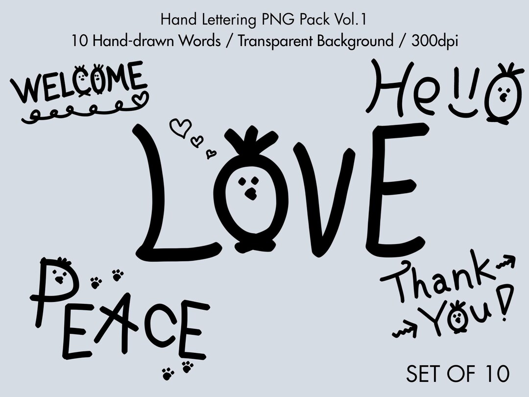 Hand Lettering Clipart PNG | Cute Doodle Lettering | Kawaii Word Art ...