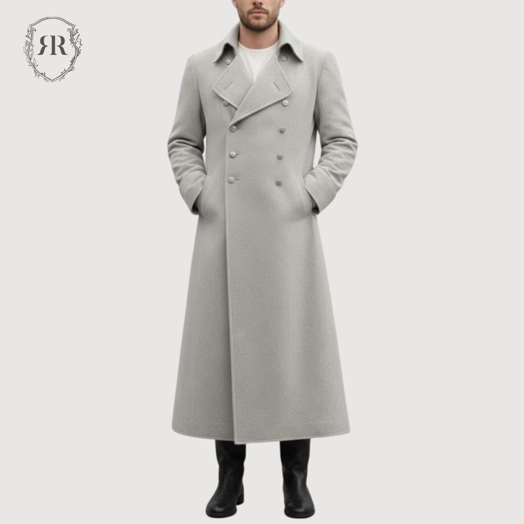 Men’s Gray Greatcoat | Regency Napoleonic Military Style Long Wool ...
