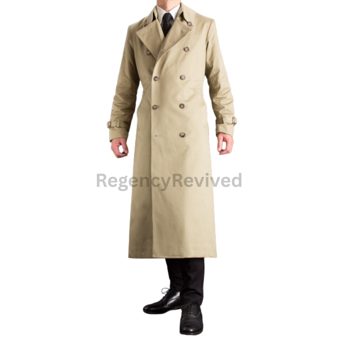 Men’s Long Double-breasted Wool Trench Coat | Classic Beige Overcoat ...