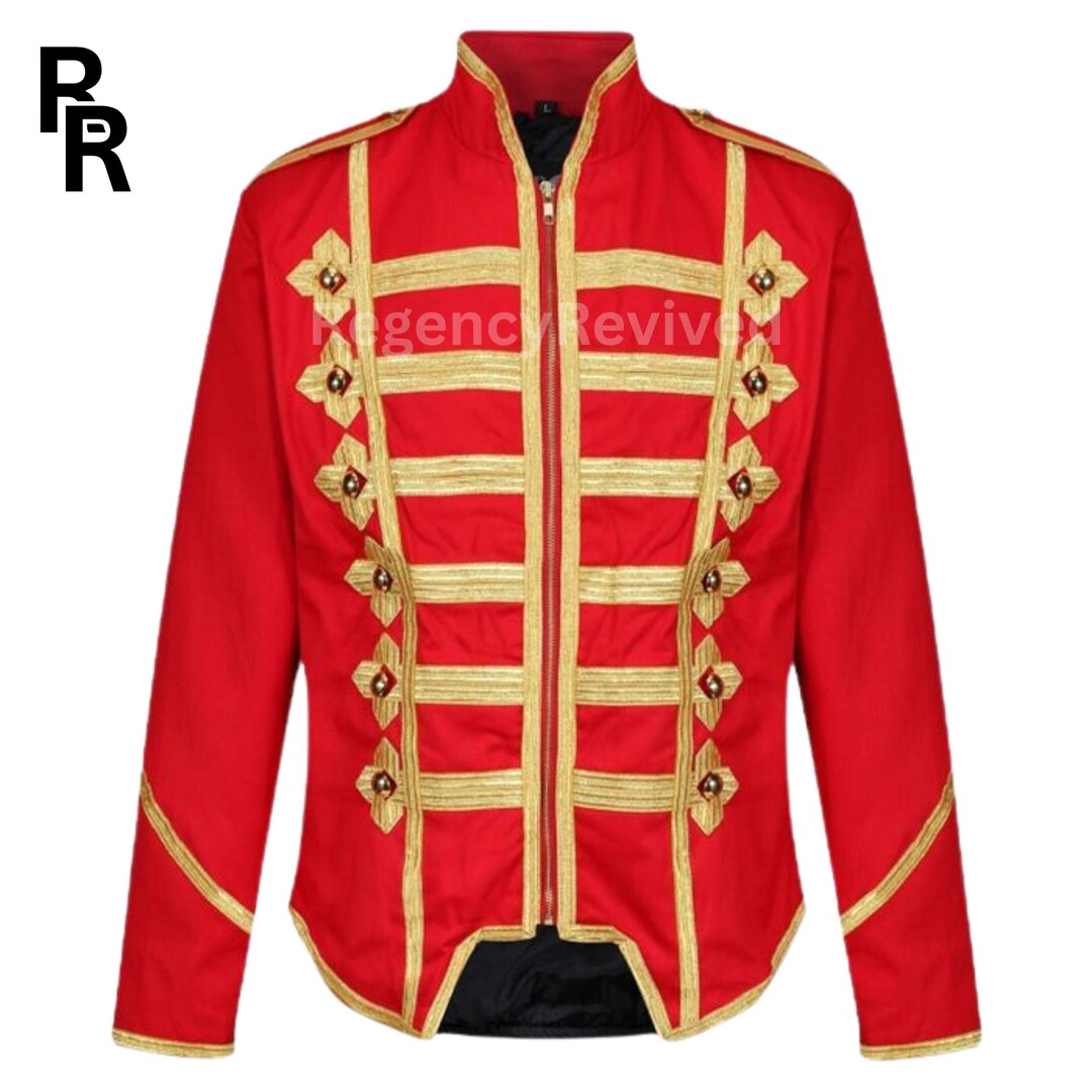Red Military Parade Jacket Gold Trim | Band Uniform Zip up Wool Costume ...