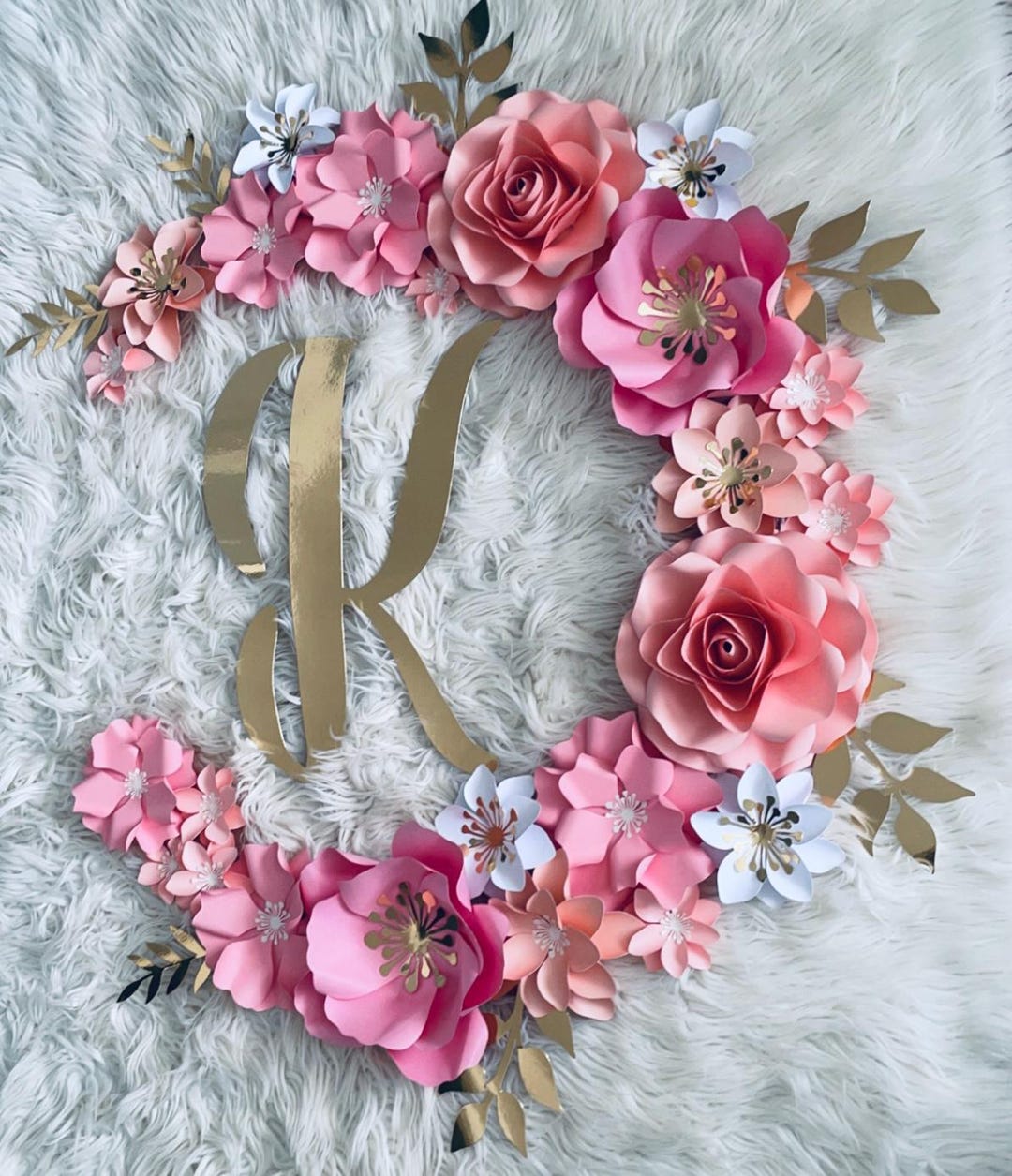 Pink Paper Flower Initial Wall Decor | Baby Girl Nursery Decor ...