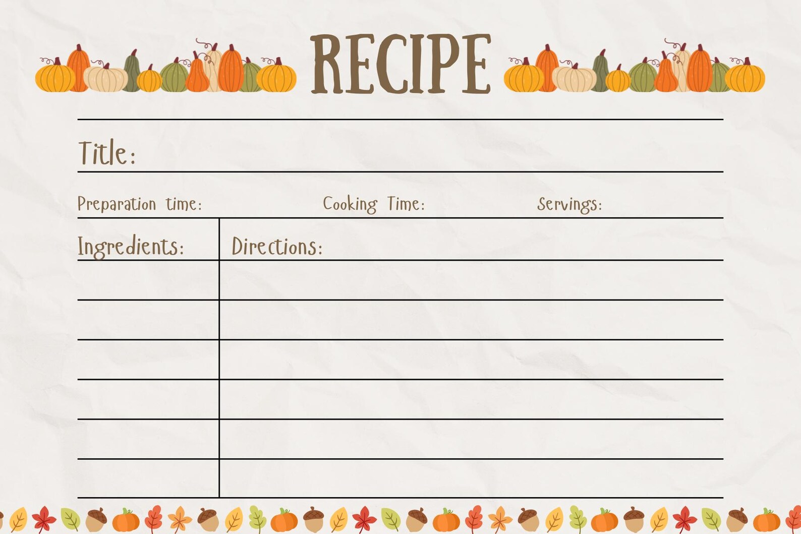 Thanksgiving Recipe Card Printable - Etsy