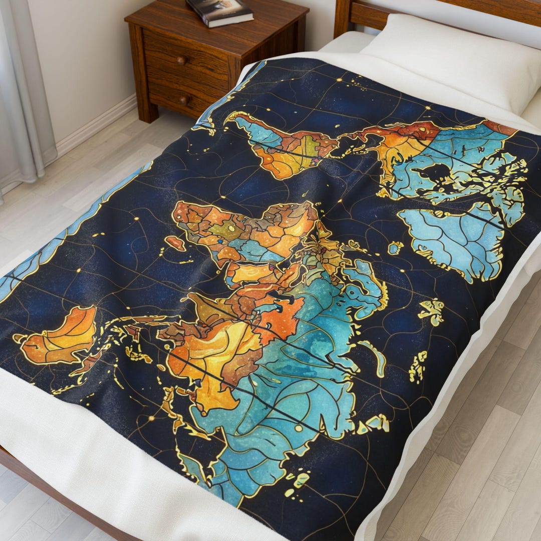 Vintage World Map Velveteen Plush Blanket | Nautical Atlas Throw - Etsy