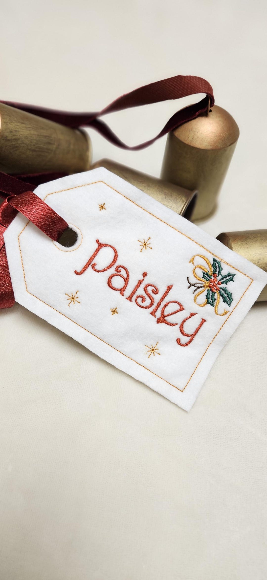 Personalized Embroidered Name Tag • Custom Felt Gift Tag • Christmas ...
