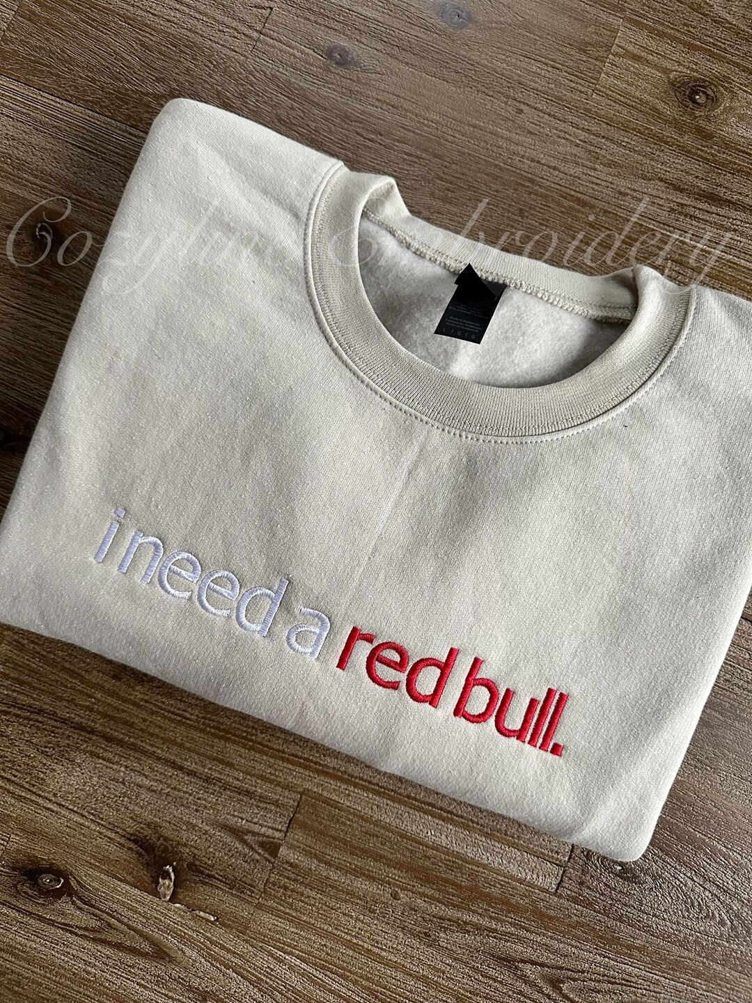 Embroidered Red Bull Sweatshirt, Red Bull Crewneck, I Need a Red Bull ...