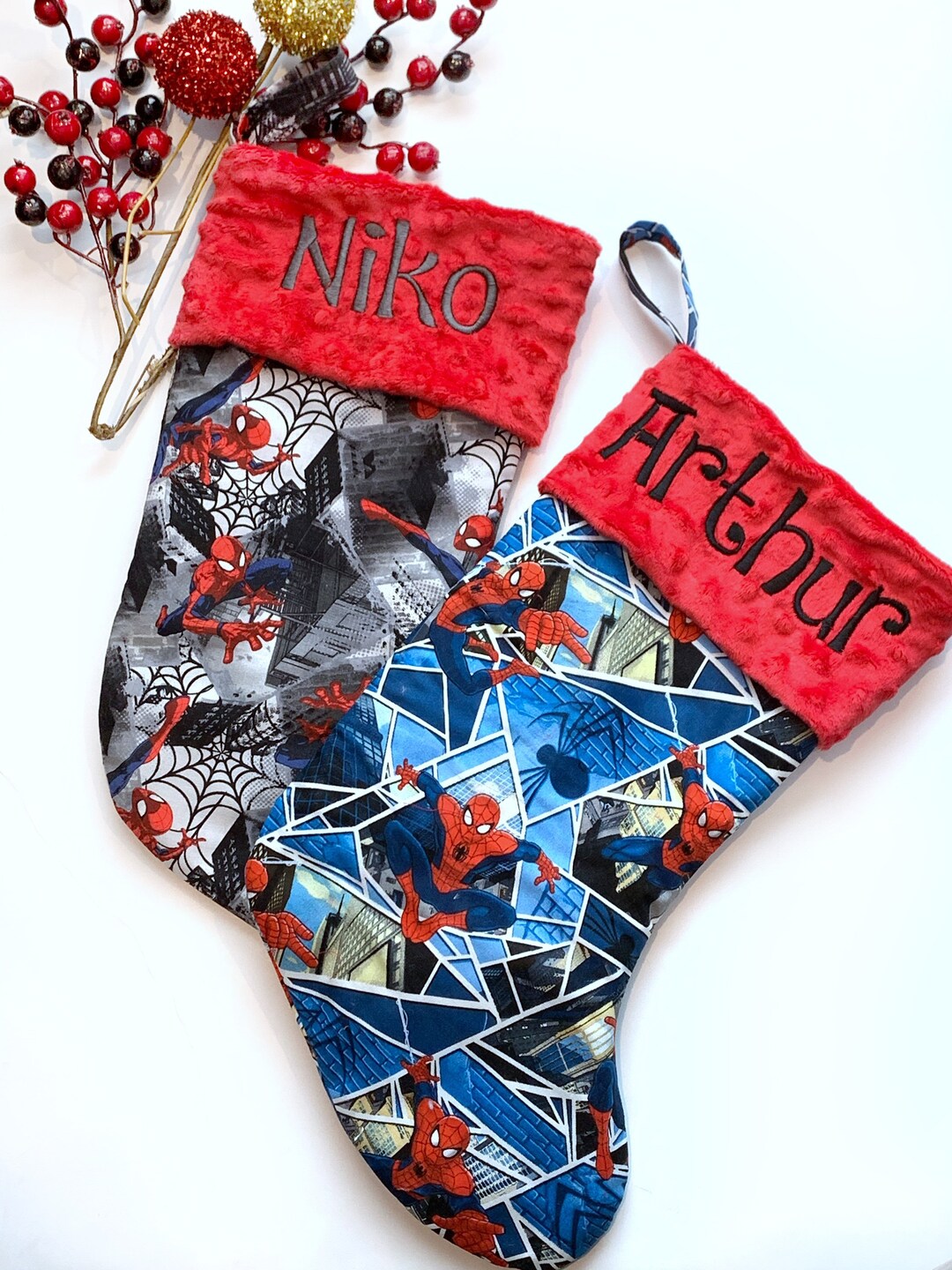 Personalized Christmas Stocking Made From Spiderman Fabric, Fully Lined ...