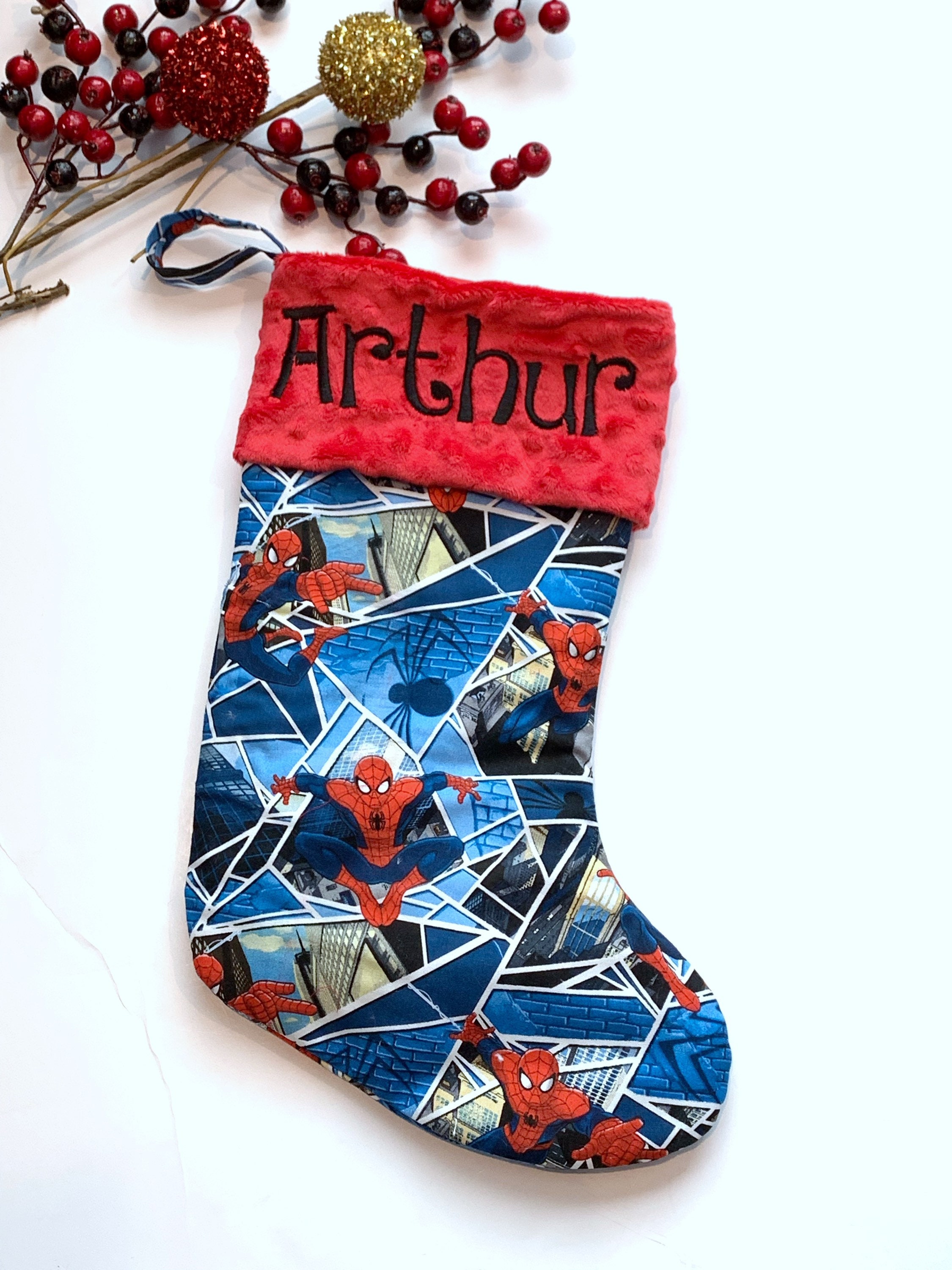 Personalized Christmas Stocking Made From Spiderman Fabric, Fully Lined ...