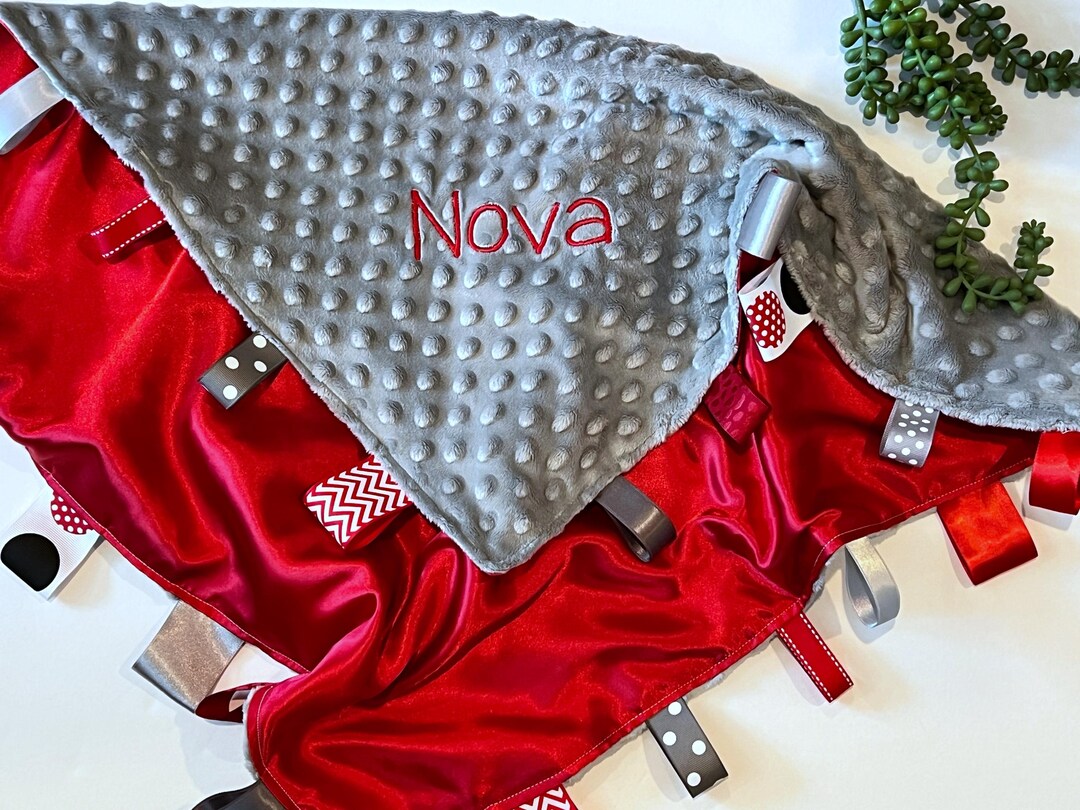 Satin and Minky Sensory Ribbon Lovey in Large 20” Size for Baby or ...