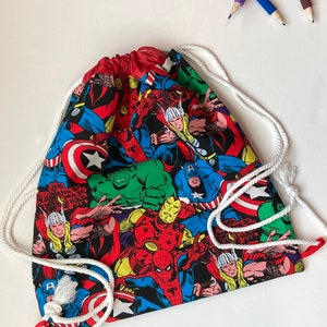 School Book Bag Drawstring Lined Backpack Made From Avengers, Student ...