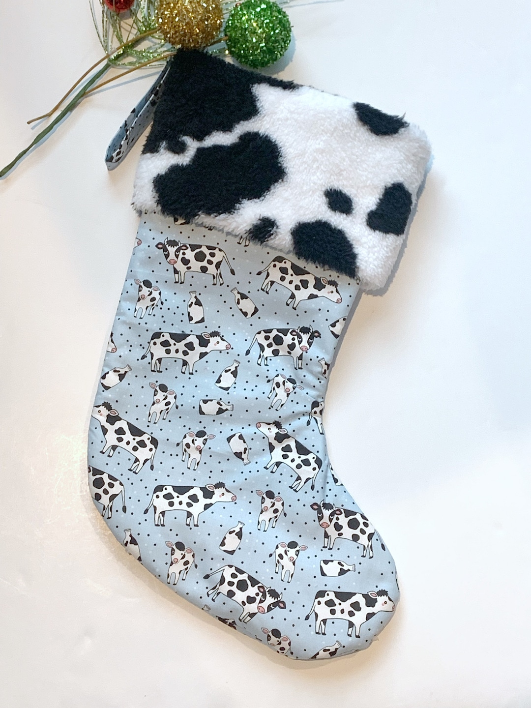 Personalized Cow Print Cotton Christmas Stocking With Minky Cuff and ...