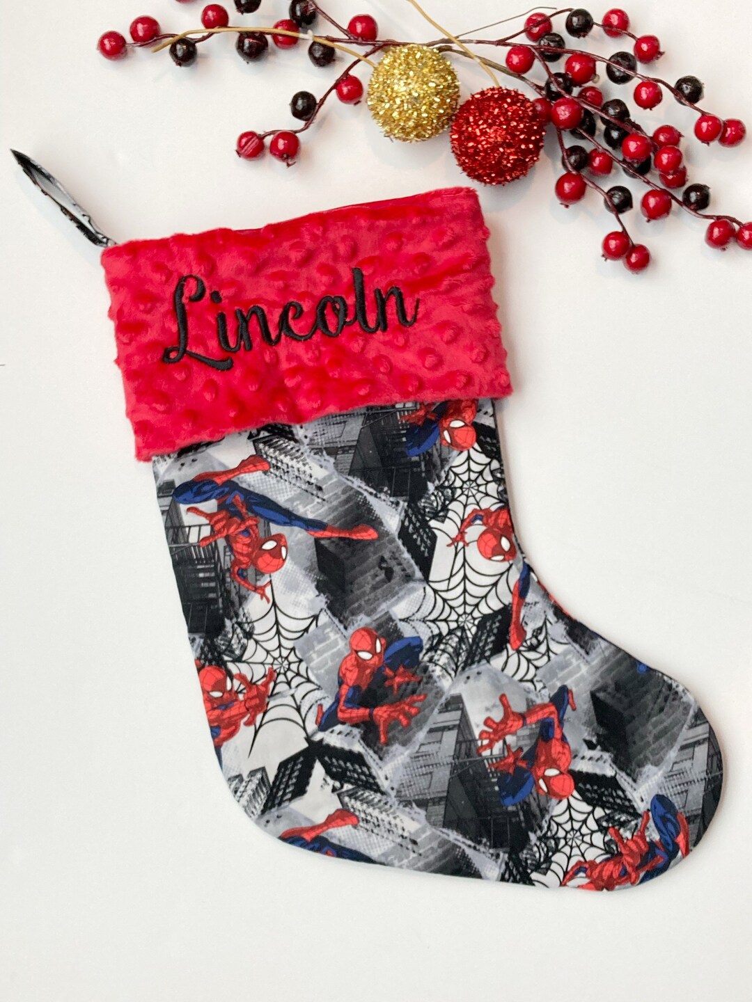 Personalized Christmas Stocking Made From Spiderman Fabric, Fully Lined ...