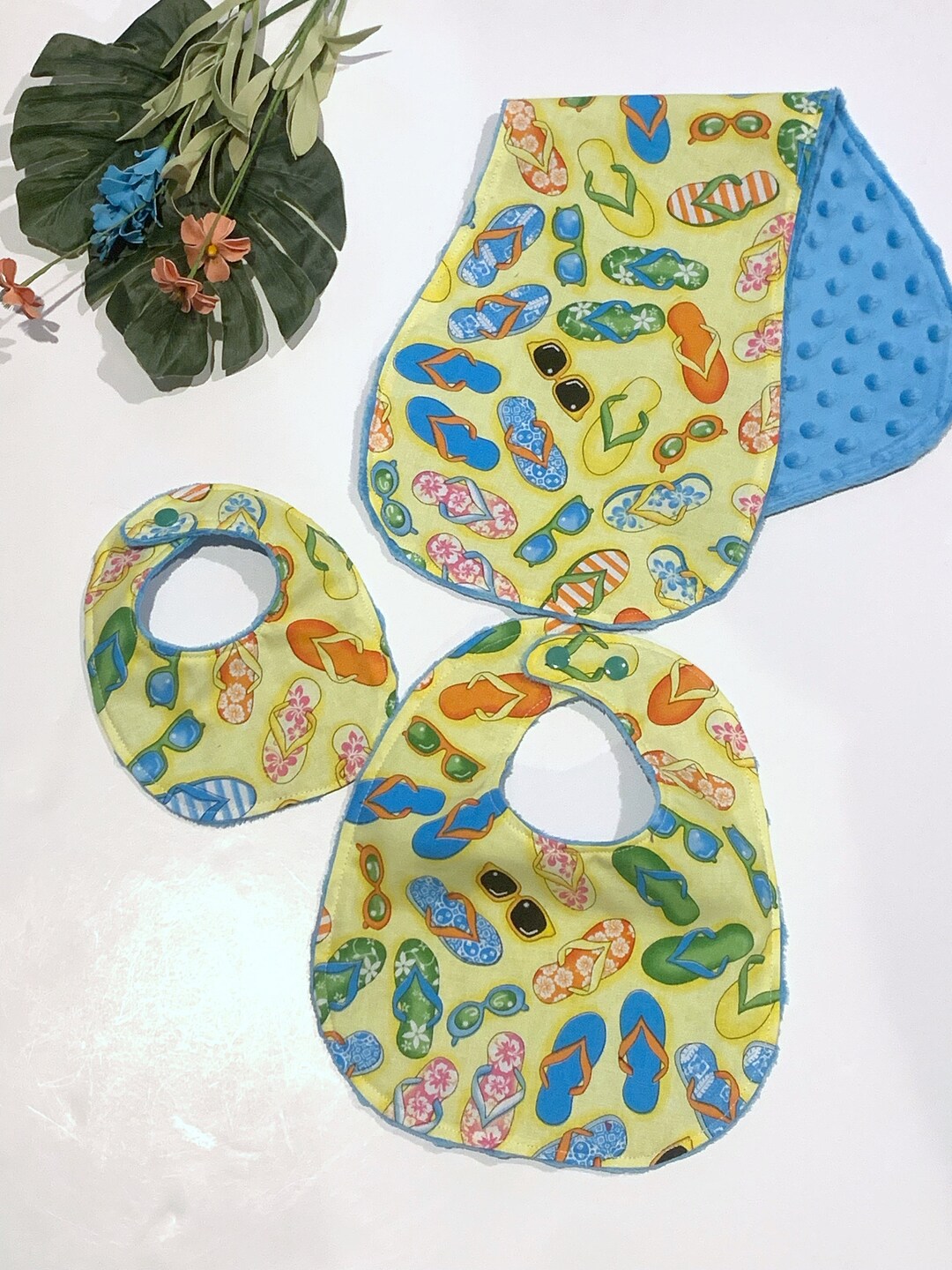 Beach Baby Bib & Burp Cloth Flip Flop Sunglasses Print for Newborn or ...