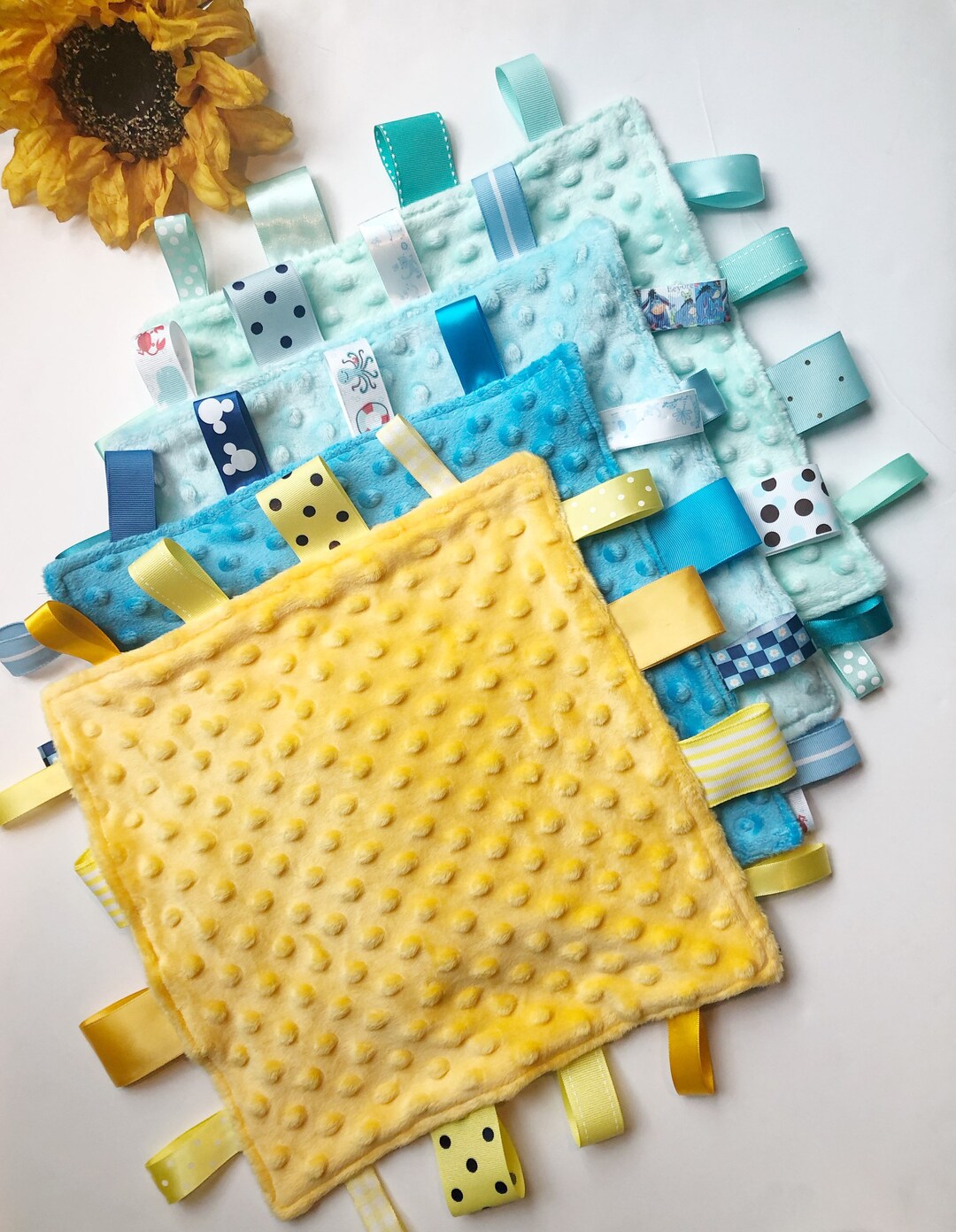 Personalized Minky Sensory Blanket Lovey With Ribbon Tags ~ Sensory Toy ...