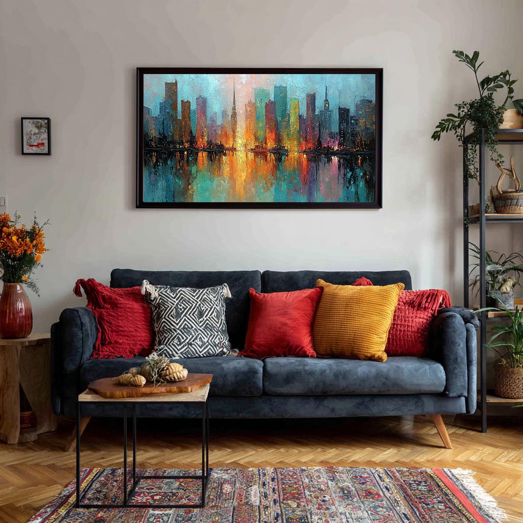 Colorful Abstract Cityscape Textured Painting, Large Wall Art, Modern ...