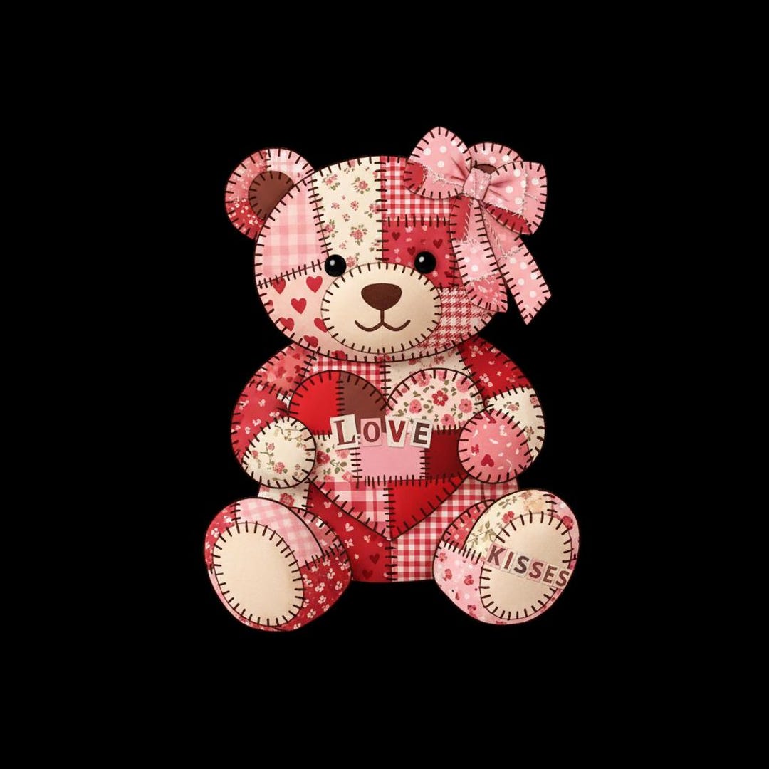 Valentine Teddy Bear PNG, Patchwork Bear Love PNG, Cute Bear Valentine ...