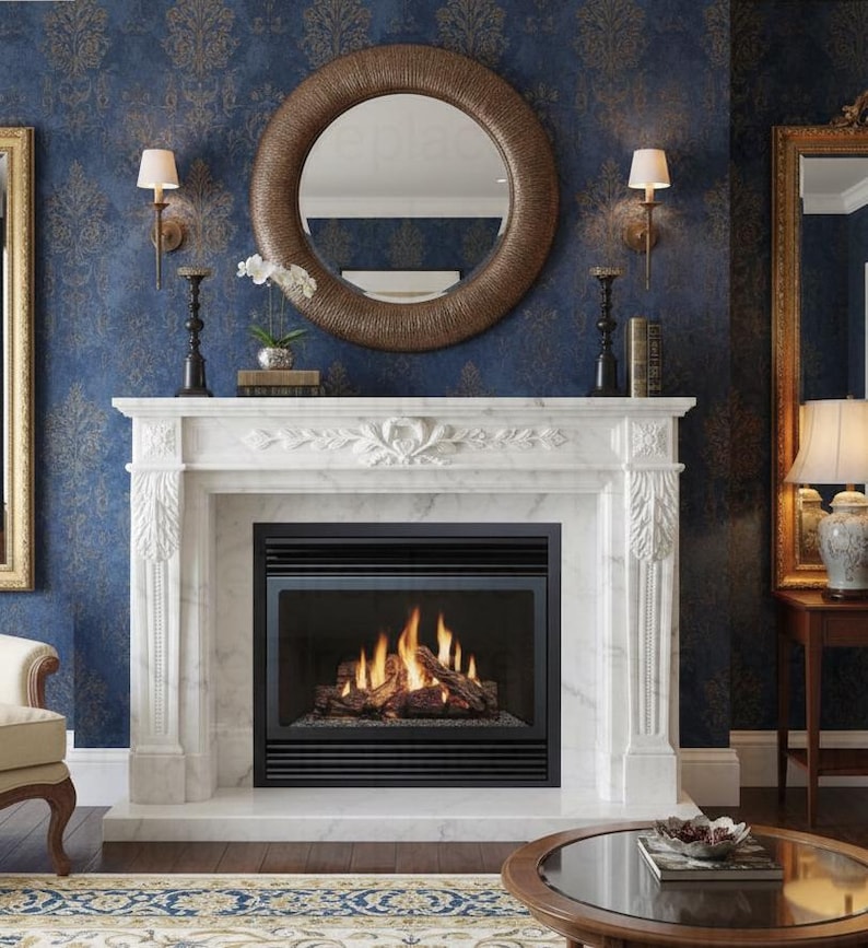 Handmade Elegant Marble Fireplace Wall Art | Classic Living Room ...
