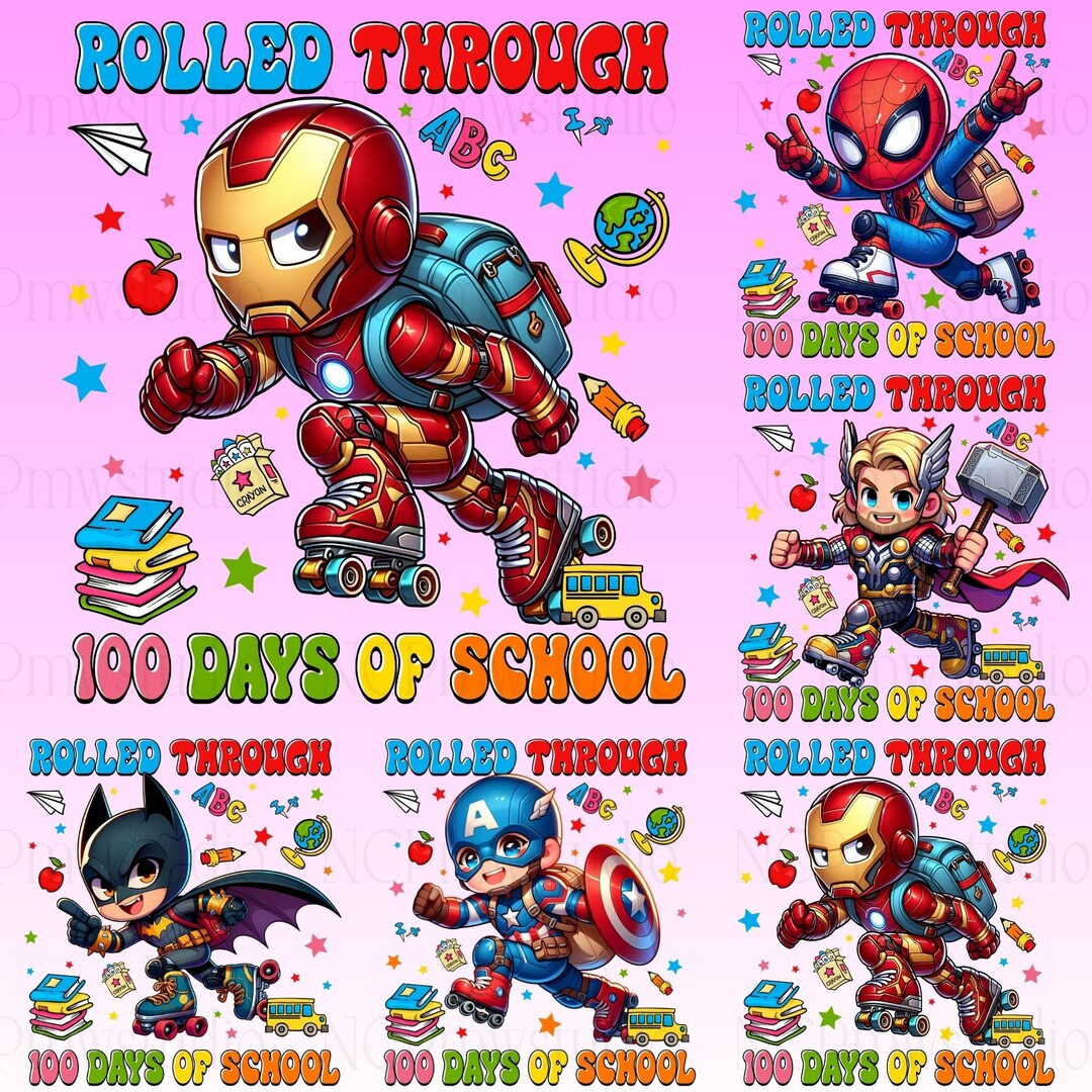 100 Super Days of School PNG: Superhero Png, Kids School Png, Cartoon ...