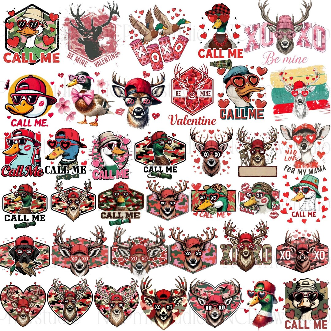 Retro Valentine Hunting Camo Heart Png Bundle, Deer Duck Hunter Camo ...