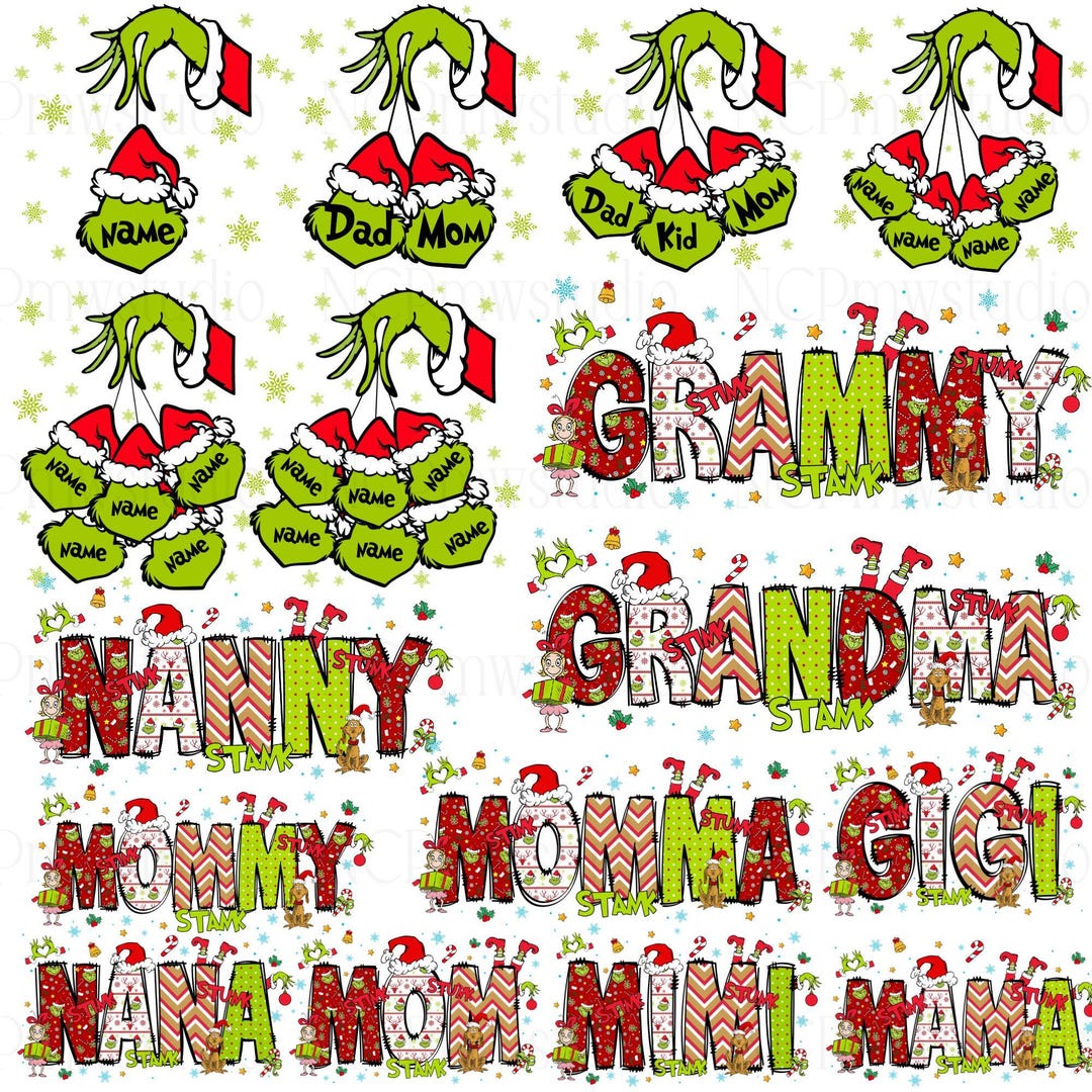 Personalized Kids Family Bundle Png Bundle, Grinchmas Mama Kids Name ...